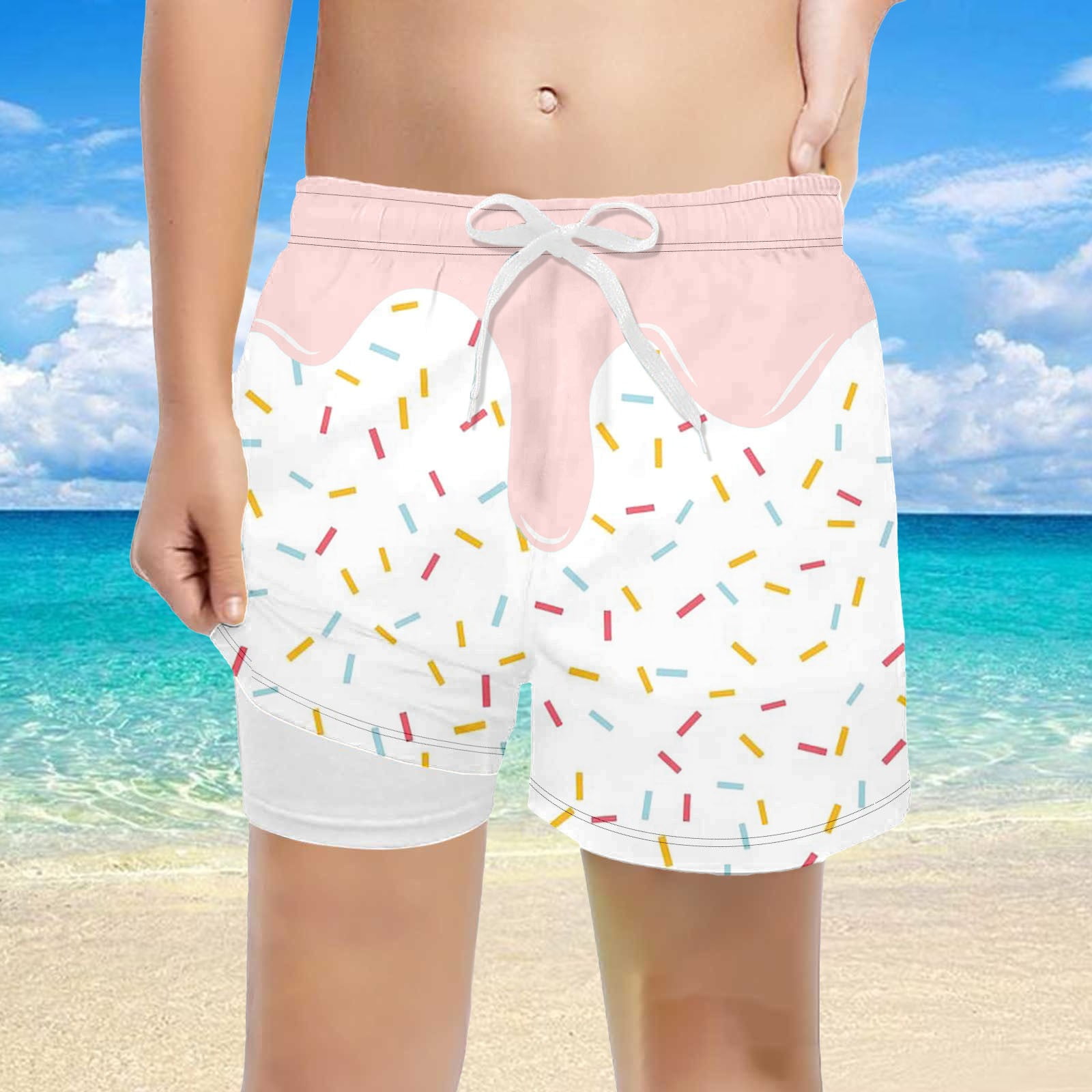 Boys Swim Trunks Cute Melted Ice Cream Print Bathing Suit Shorts Hot ...