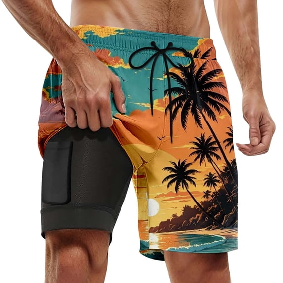 Boys Swim Trunks Fashion Coconut Print Double Inner Layer Pocket Mens ...