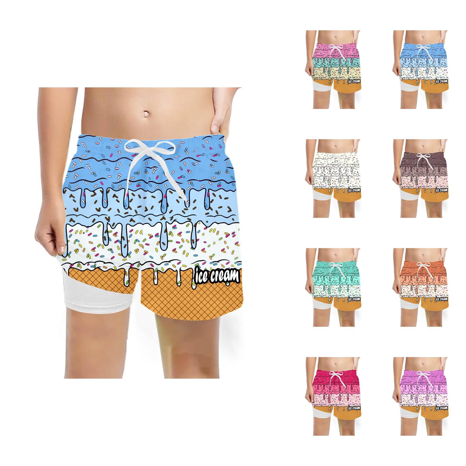 Boys Swim Trunks Ice Cream Print with Compression Liner Quick Dry Swim ...