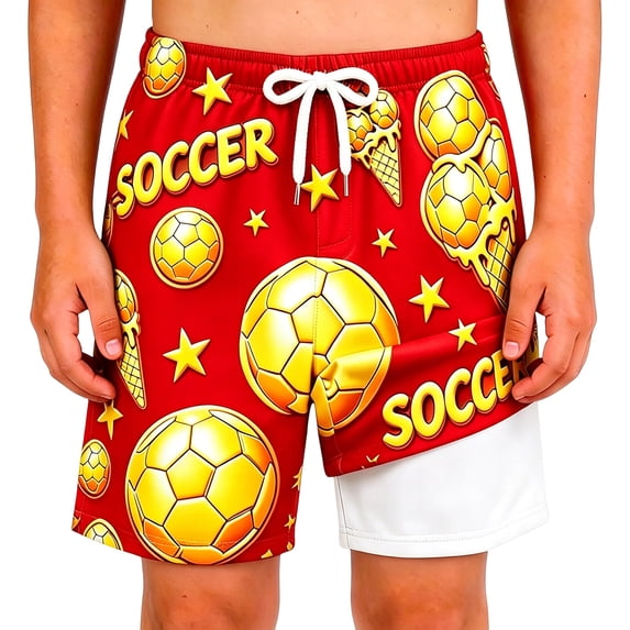 Boys Swim Trunks Ice Print Double Layer Design for Kids Summer Beach ...