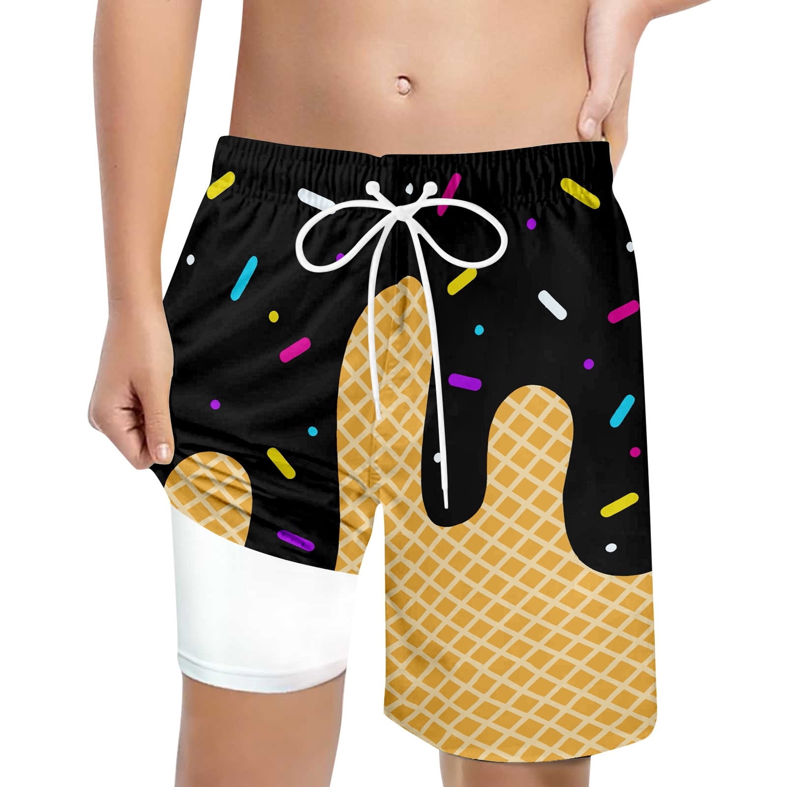 Boys Swim Trunks Kids Summer Beach Pool Waistband Adjustable Ice Print ...