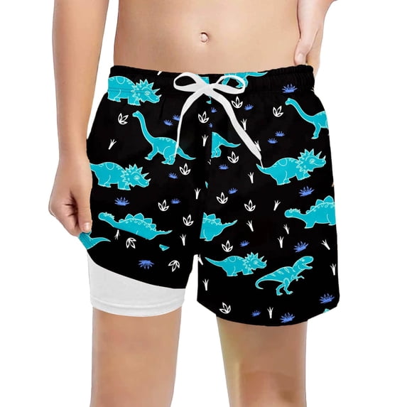 Boys Swim Trunks Lightweight Dinosaur Print Beach Shorts With Mesh ...
