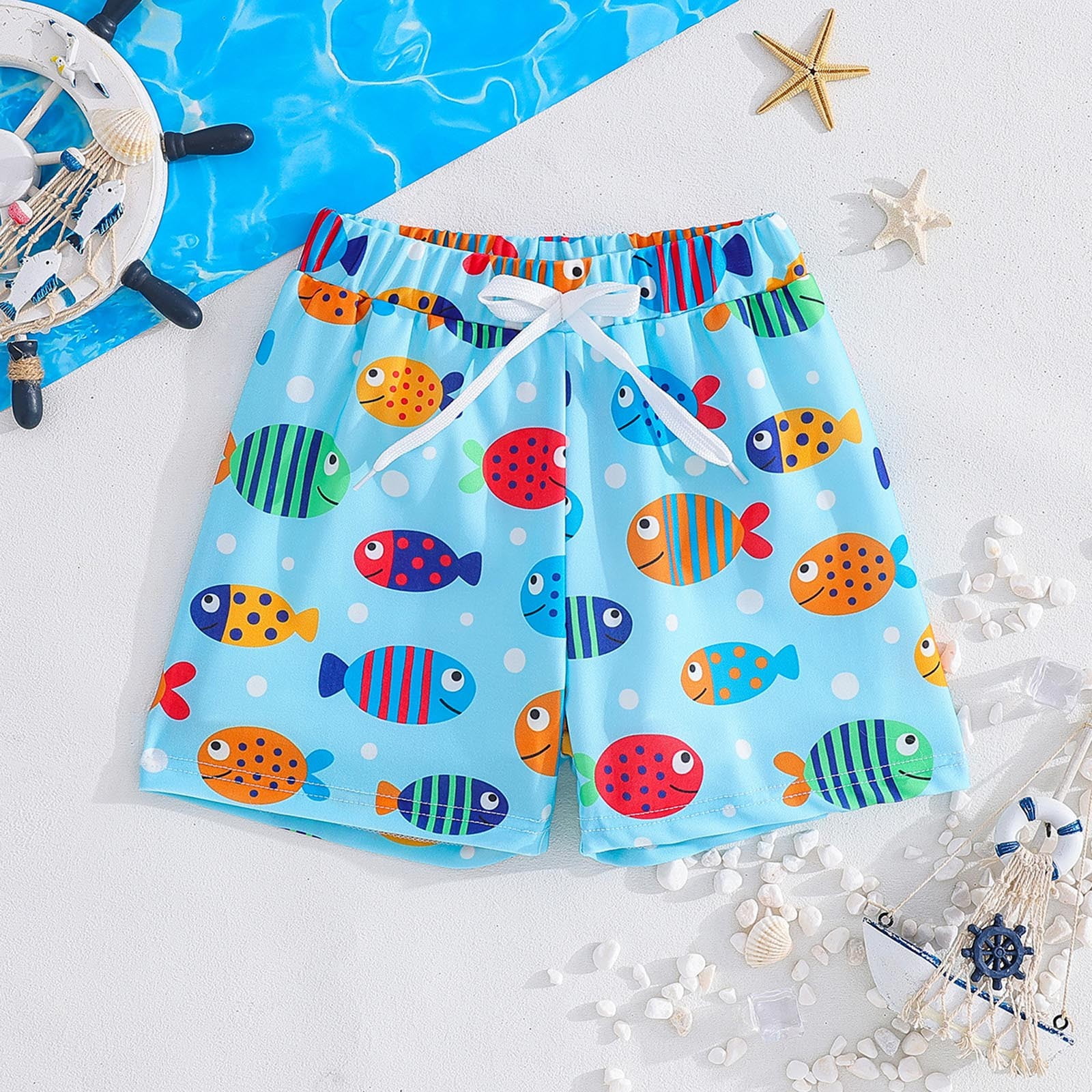 Boys Swim Trunks Toddlers Swimwear With Ocean Fish Print Elastic Waist ...