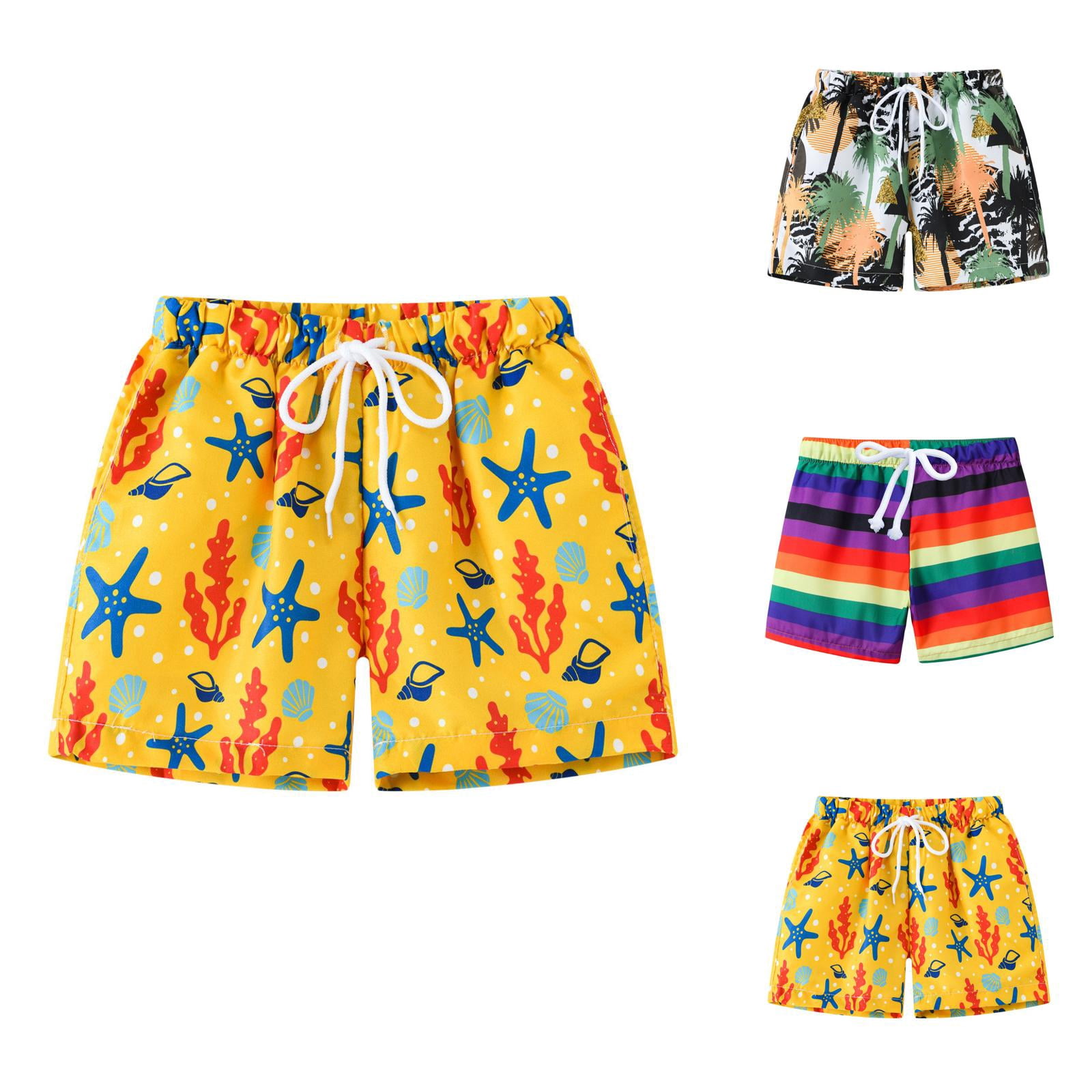 Boys Swim Trunks Tropical Print Drawstring Swim Shorts Elastic Waist ...