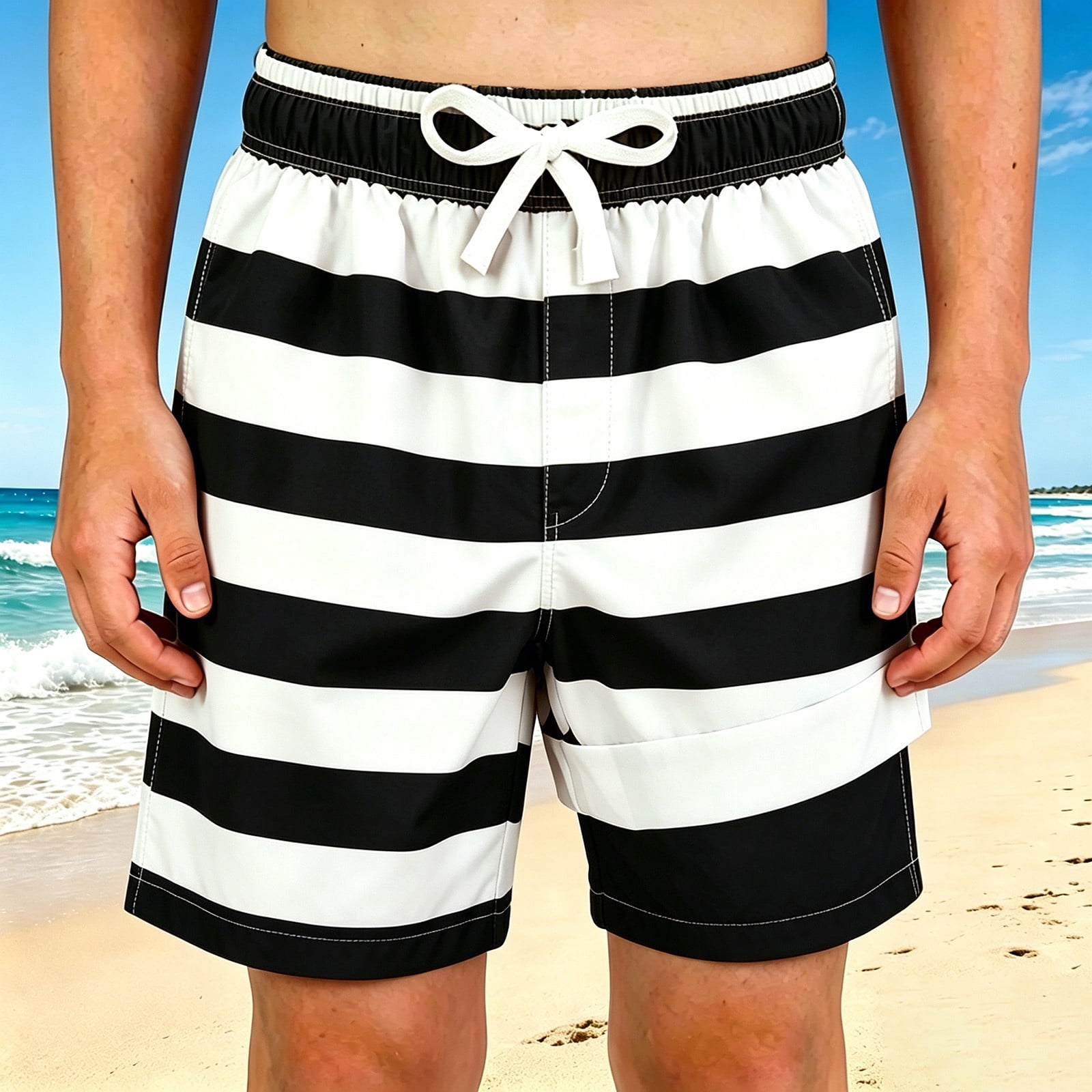 Boys Swim Trunks Two Tone Striped Print Beach Shorts Summer Pool Wear ...