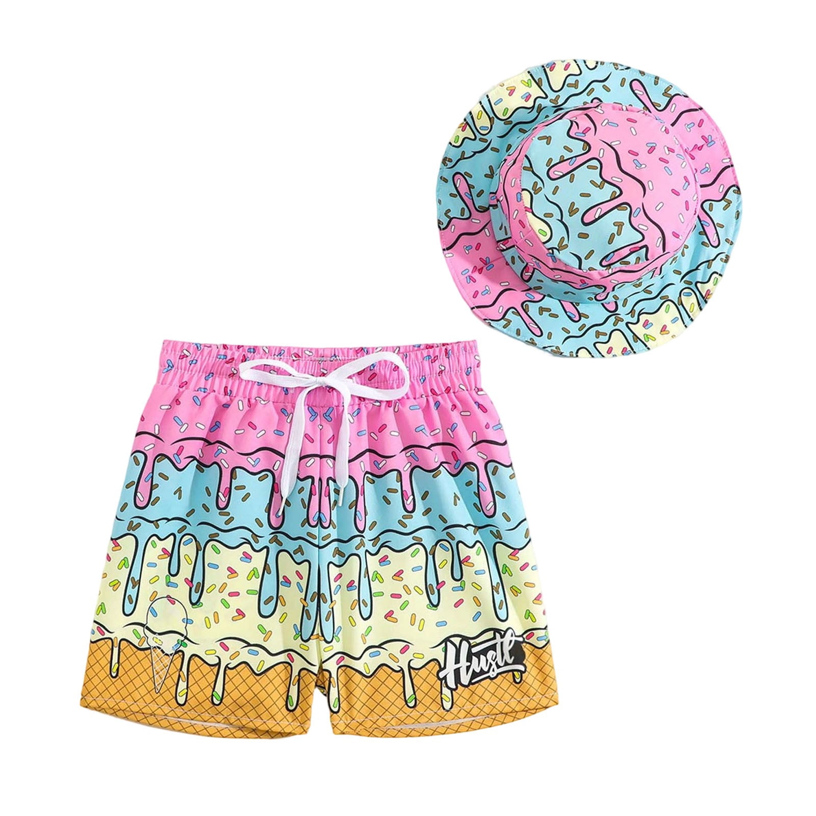 Boys Swim Trunks With Hat Ice Print Swimwear Kids Beach Pool Water Park ...