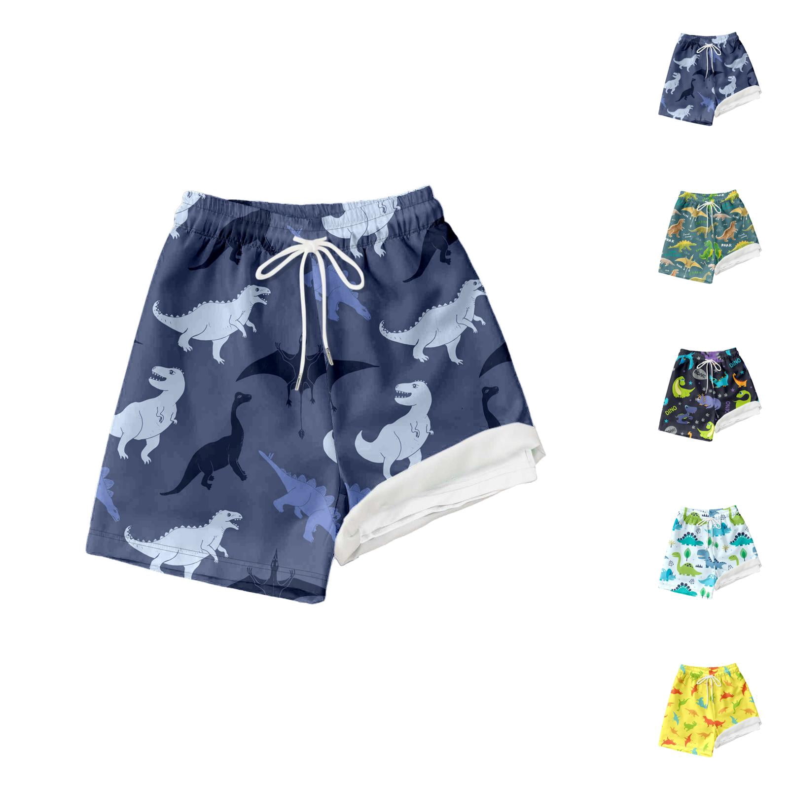 Boys Swim Trunks with Compression Liner Dinosaur Print Quick Dry Swim ...