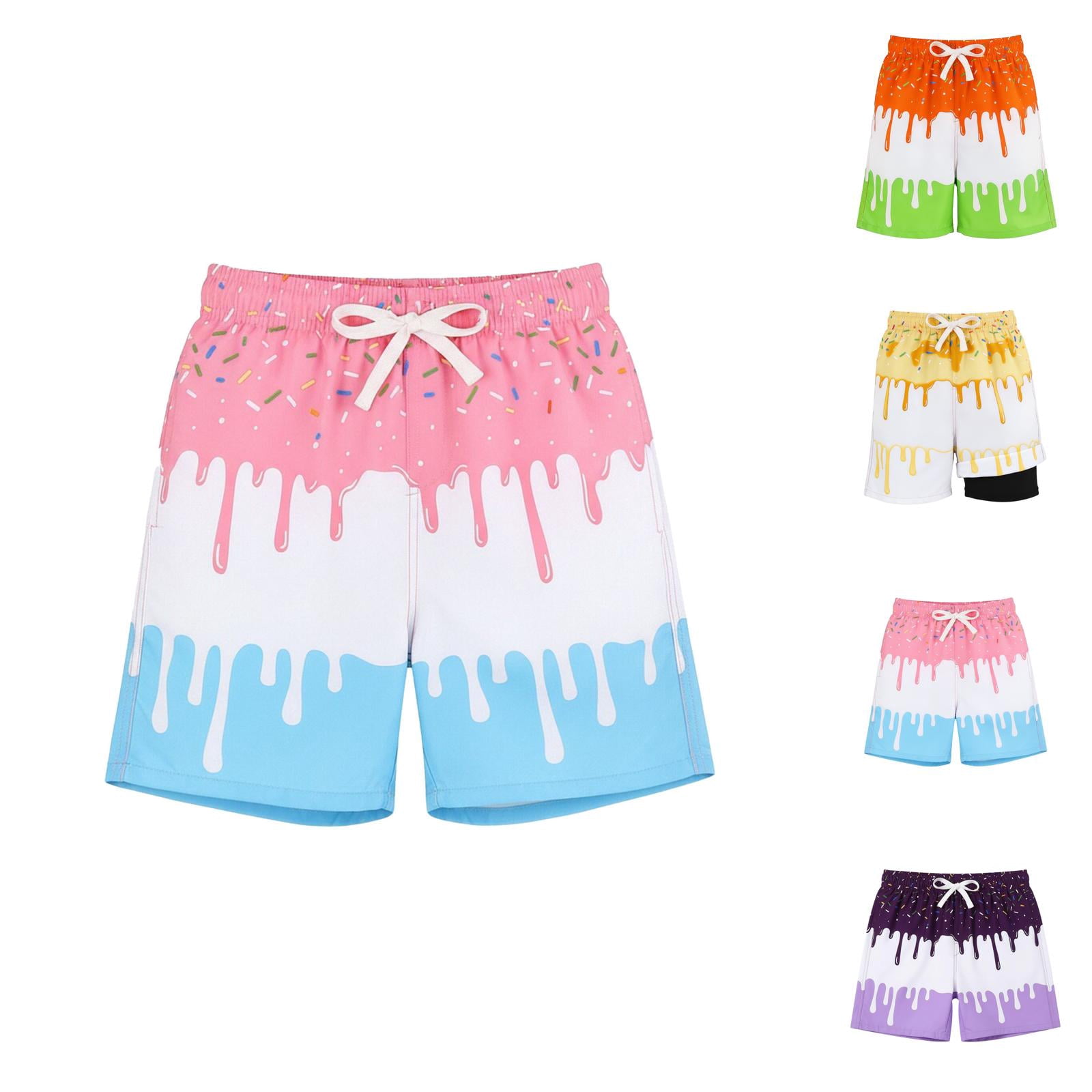 Boys Swim Trunks with Compression Liner Ice Cream Print Drawstring ...