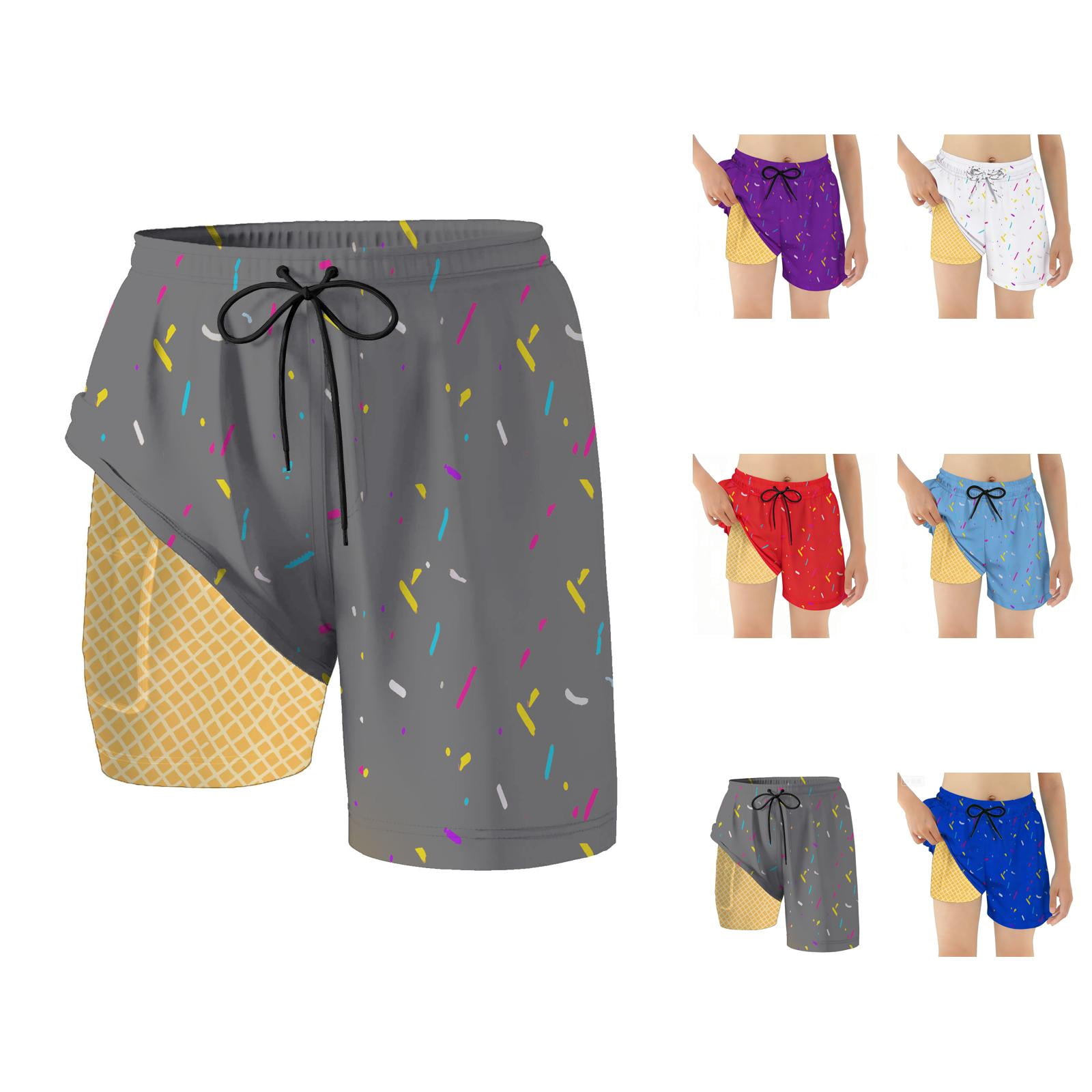 Boys Swim Trunks with Compression Liner Ice Cream Shorts Drawstring ...