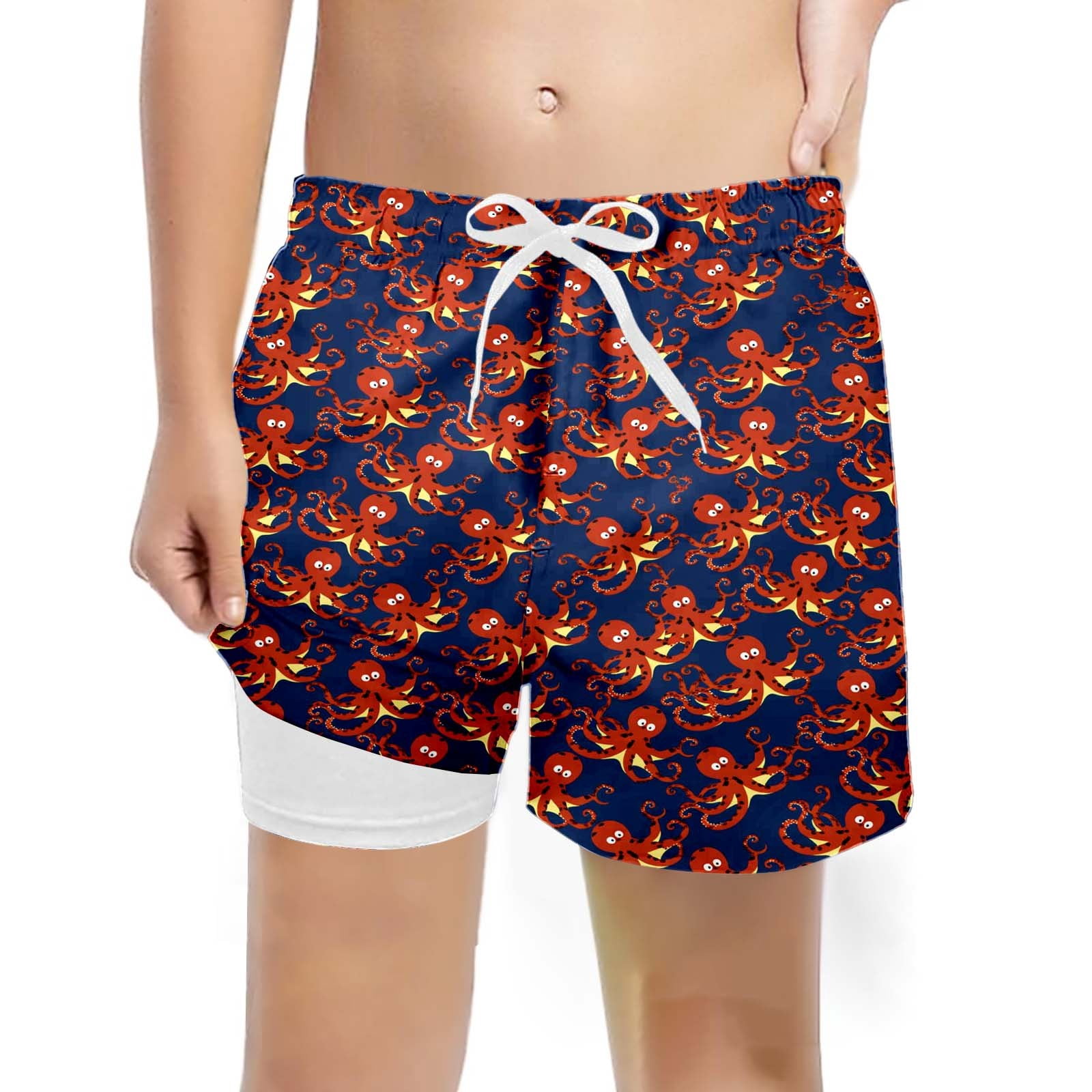 Boys Swim Trunks with Compression Liner Size 14-16Y Stylish Print Swim ...
