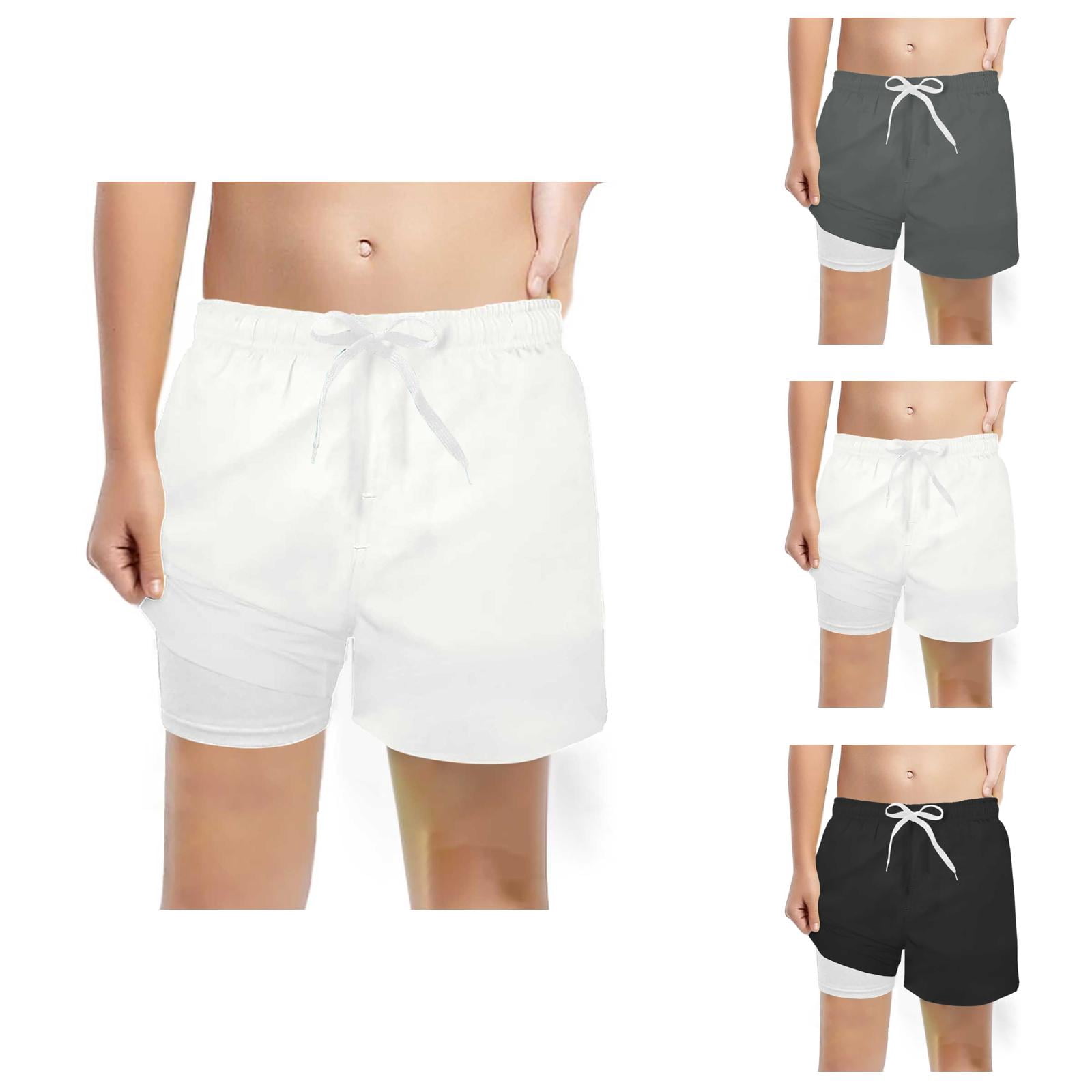 Boys Swim Trunks with Compression Liner Solid Color Quick Dry Swim ...