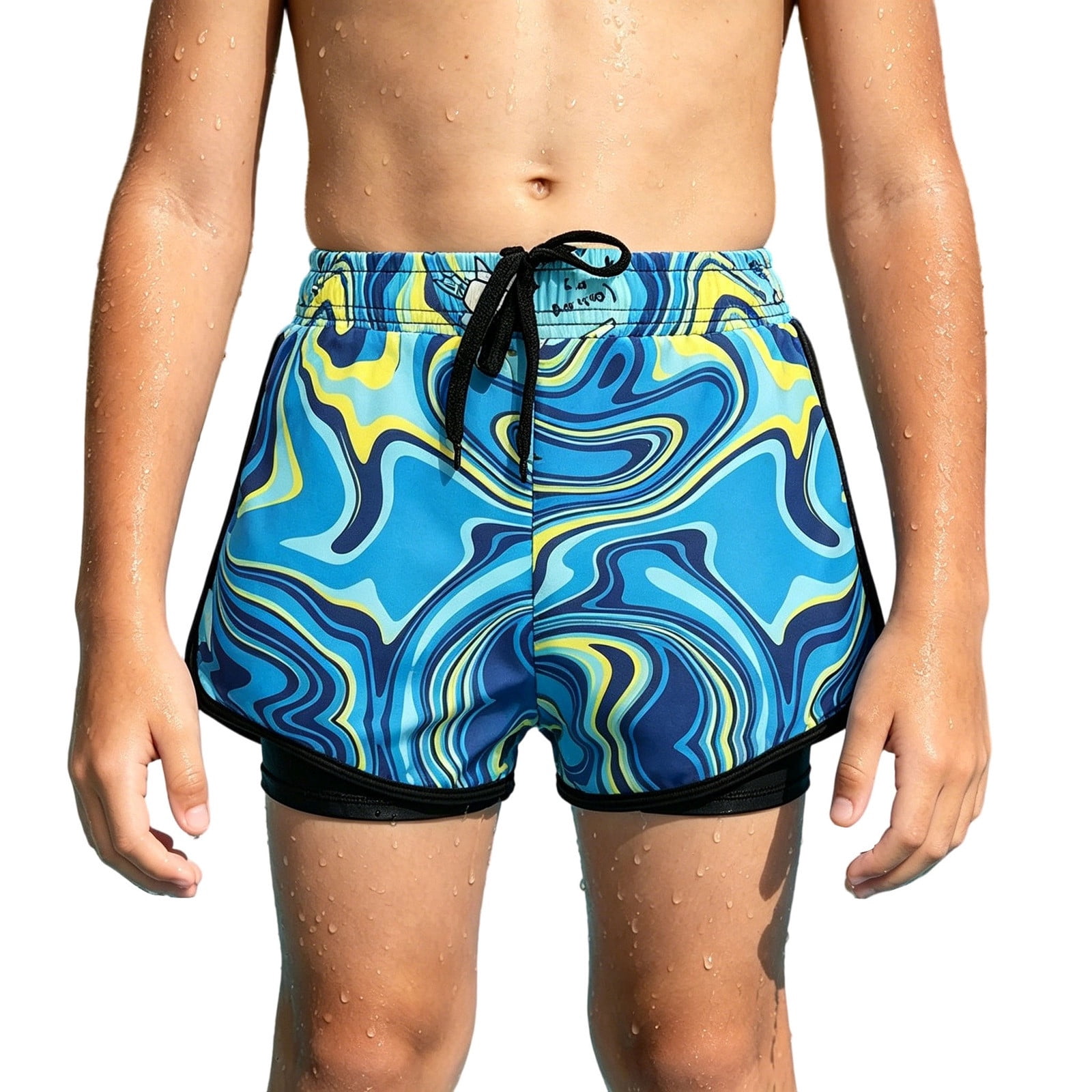 Boys Swim Trunks with Compression Liner Sun Protection Beach Shorts ...