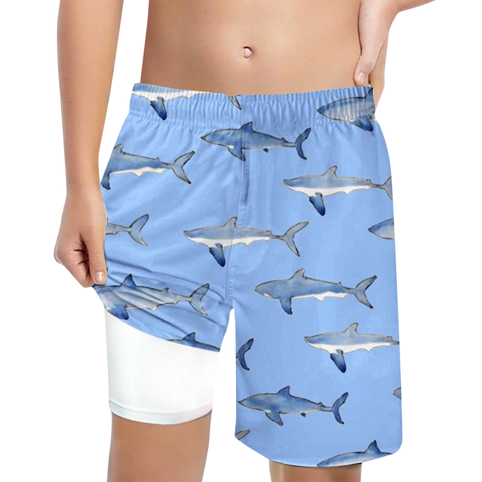 Boys Swim Trunks with Compression Liner for Boys Dinosaur Print Shorts ...