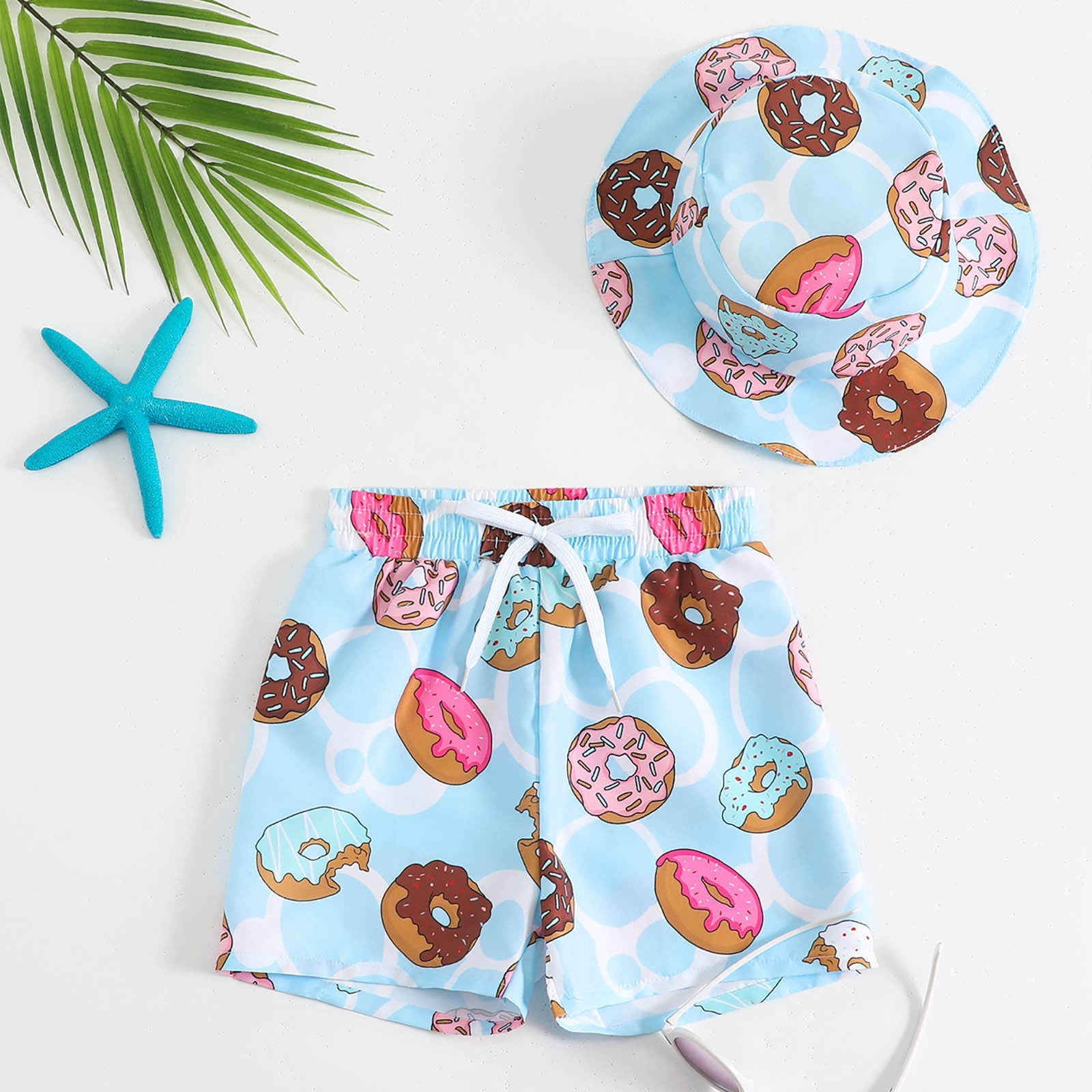 Boys Swim Trunks with Donut Print Swim Shorts Matching Swim Cap Summer ...