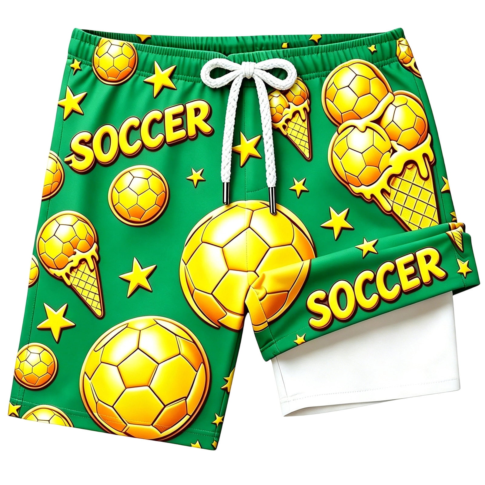 Boys Swim Trunks with Ice Print Double Layer Design for Kids Summer ...