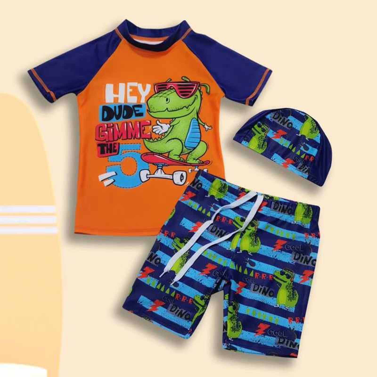 Boys Swimsuit 3 Piece Graphic Print Round Neck Short Sleeve Top Shorts ...