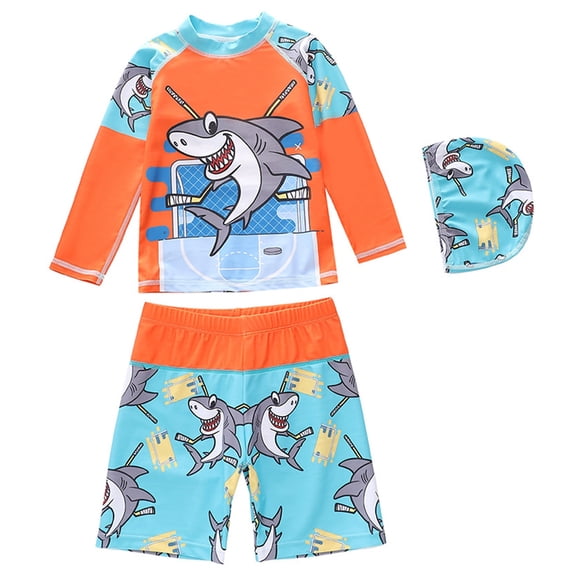 Boys Swimsuit 3 Piece Rash Guard Cartoon Swimwear Shirt and Shorts Upf ...