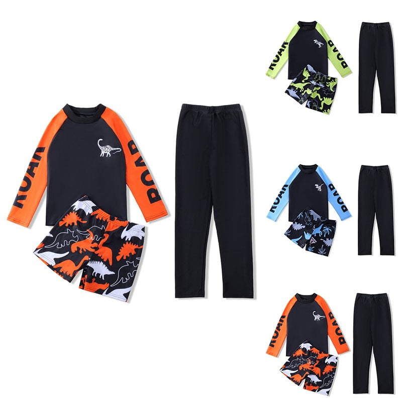 Boys Swimsuit Cartoon Long Sleeve 3 Piece Swimming Outfits Trunks ...