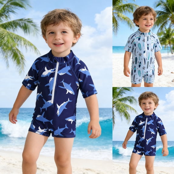 Boys Swimsuit Cartoon Print One-piece Swimsuits with Zipper Summer ...