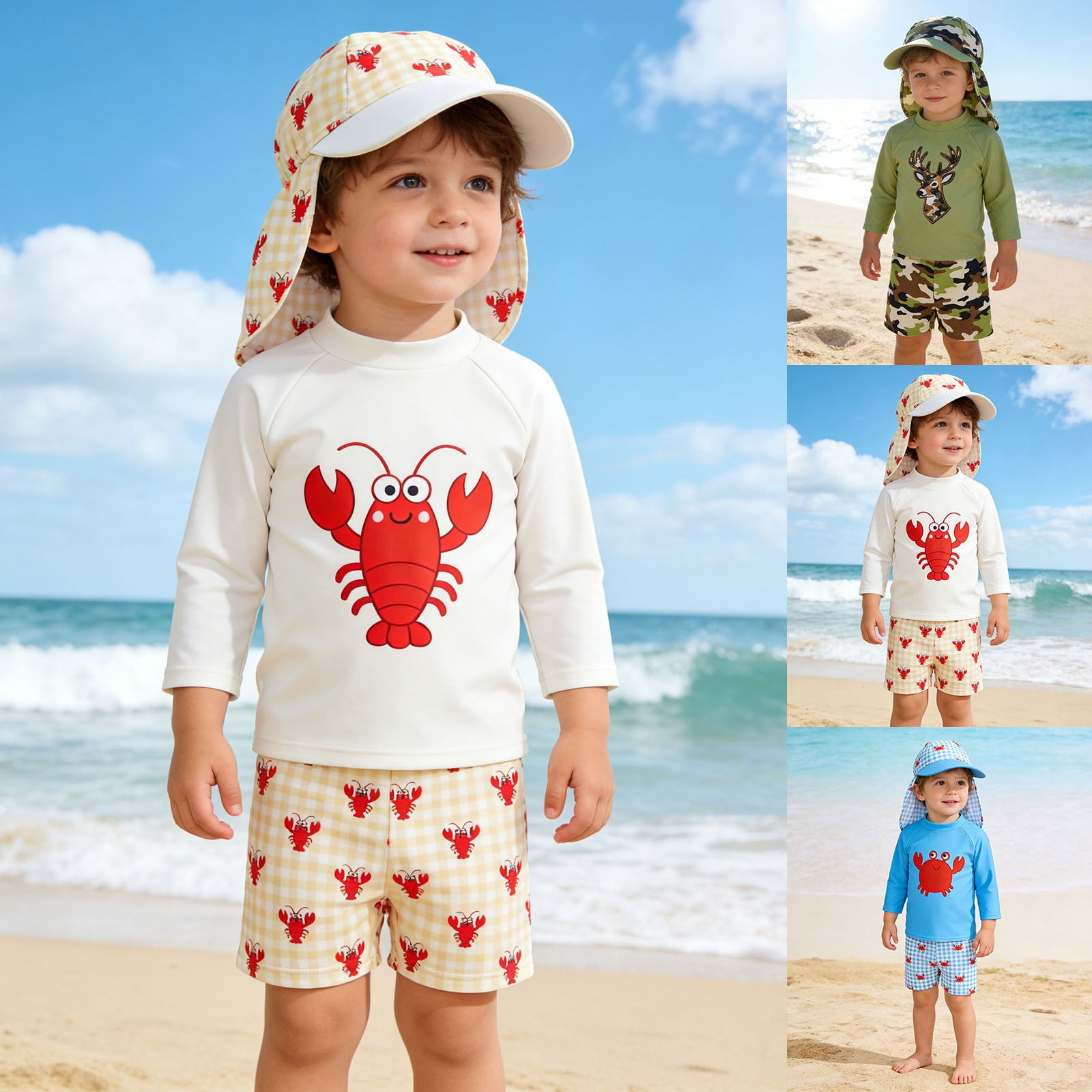 Boys Swimsuit Casual 3 Piece Outfit Rash Guard Long Sleeve Swim Top ...