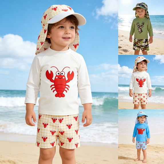 Boys Swimsuit Casual 3 Piece Outfit Rash Guard Long Sleeve Swim Top ...