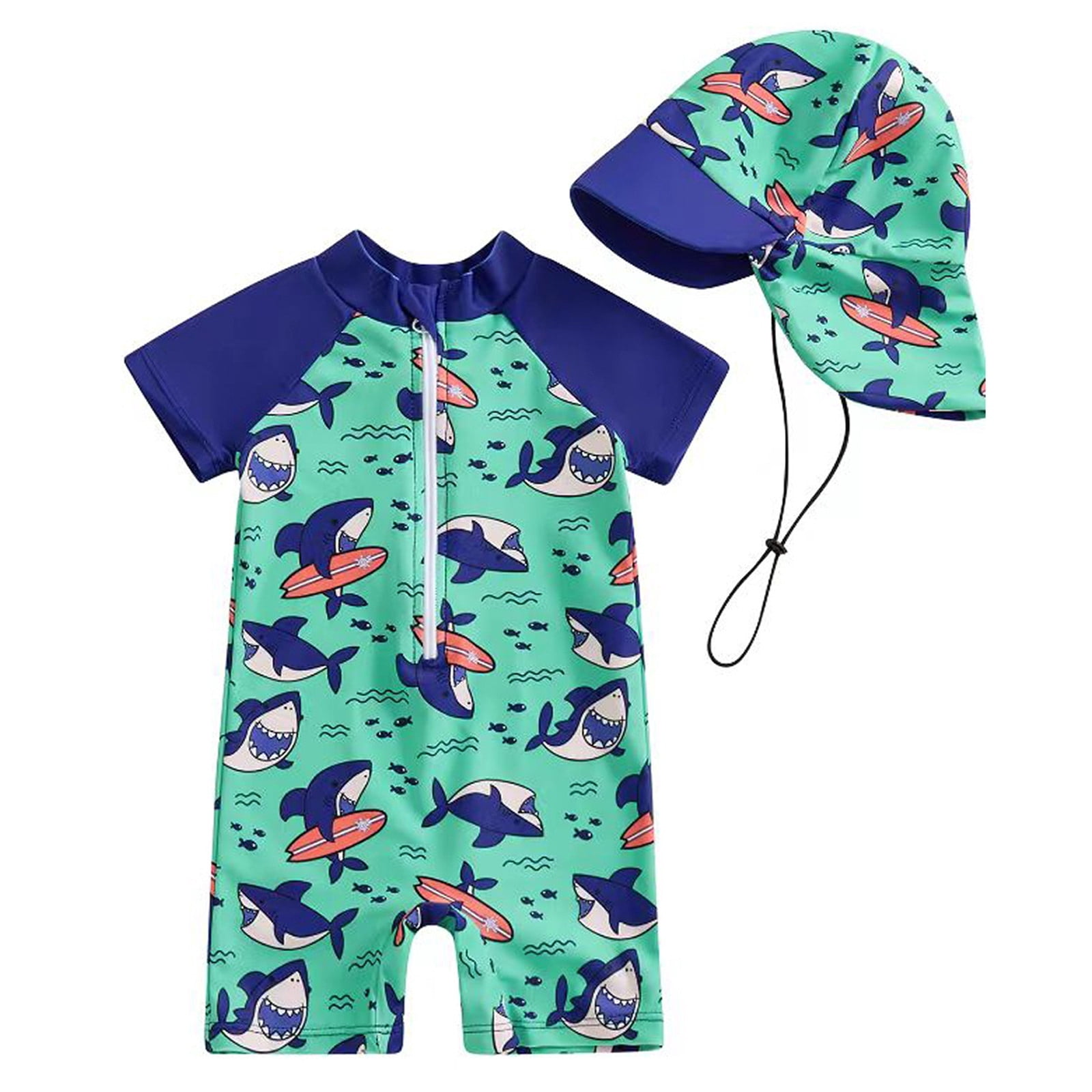 Boys Swimsuit Coconut Tree Sea Creature Print Short Sleeve One Piece ...