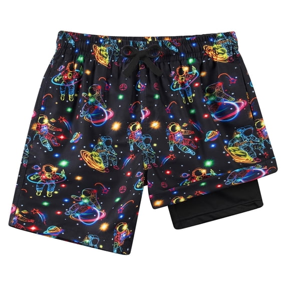 Boys Swimsuit Cool Universe Astronaut Print Elastic Waist Double Layer ...