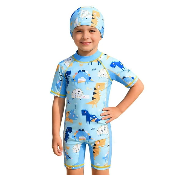 Boys Swimsuit Dinosaur Animal Print Swimwear Long Sleeve Shorts Hat ...