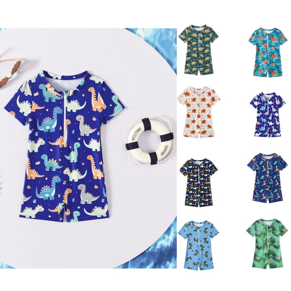 Boys Swimsuit Dinosaur One-piece Bathing Suit with Zipper Toddler Sun ...