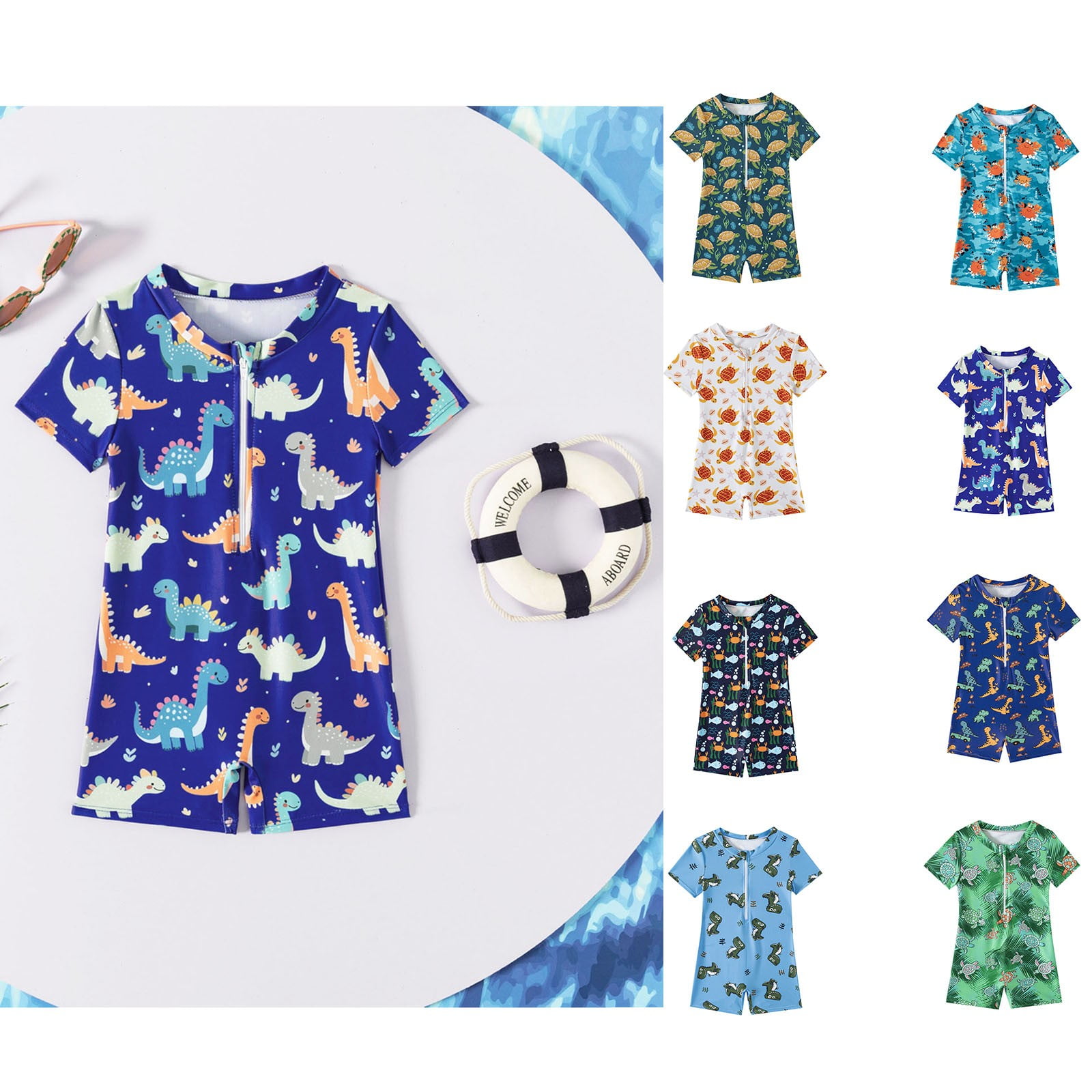 Boys Swimsuit Dinosaur One-piece Bathing Suit with Zipper Toddler Sun ...