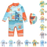 Boys Swimsuit Long Sleeve Cartoon Print One Piece Swimsuits with Cap ...