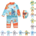 Boys Swimsuit Long Sleeve Cartoon Print One Piece Swimsuits with Cap ...