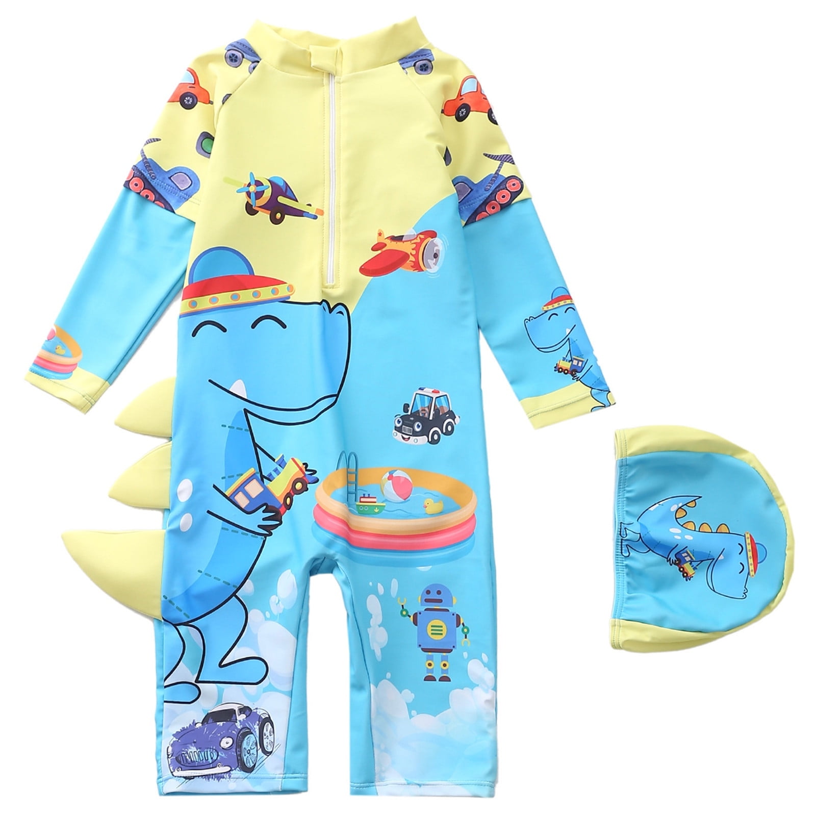 Boys Swimsuit Long Sleeve Rash Guard with Upf 50 Sun and Swim Cap ...