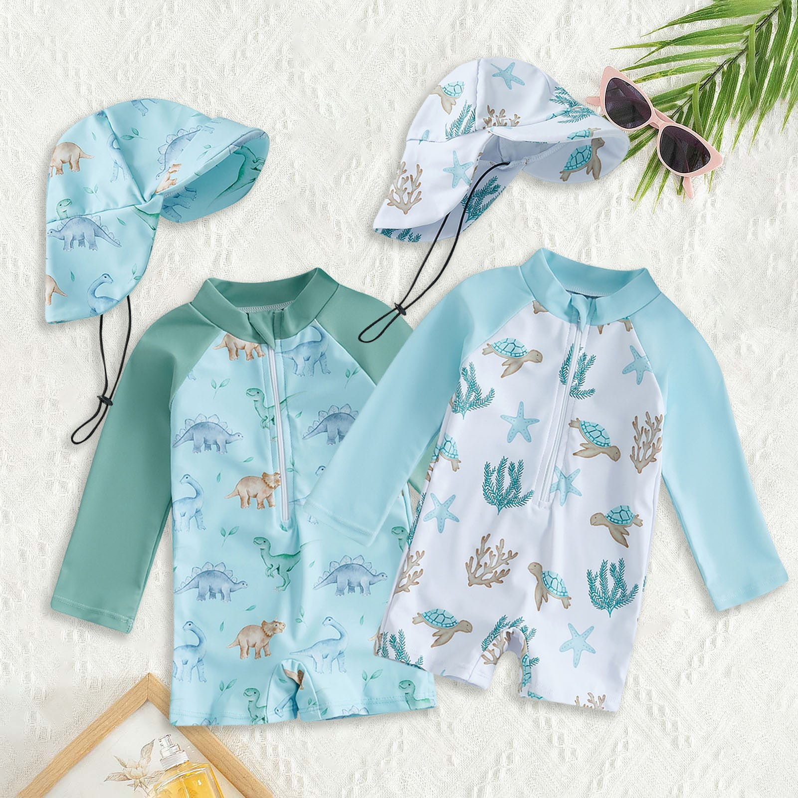 Boys Swimsuit Long Sleeve Zipper Cartoon Print One-piece Beachwear with ...