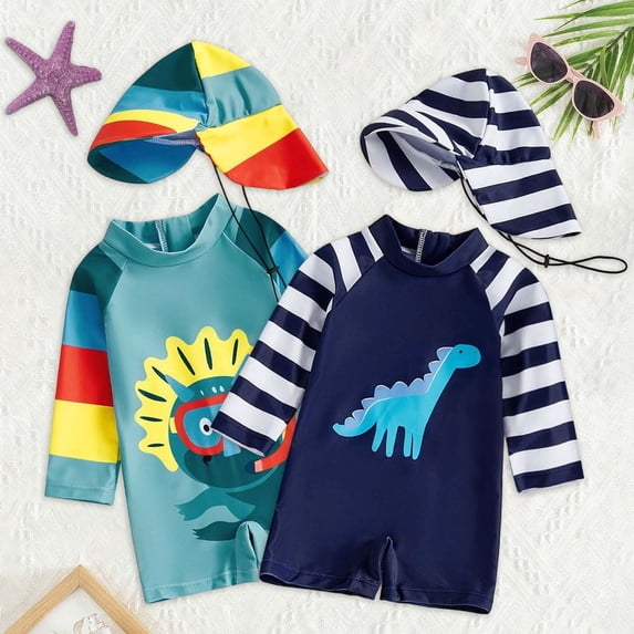 Boys Swimsuit Long Sleeve Zipper Cartoon Print One-piece Beachwear with ...