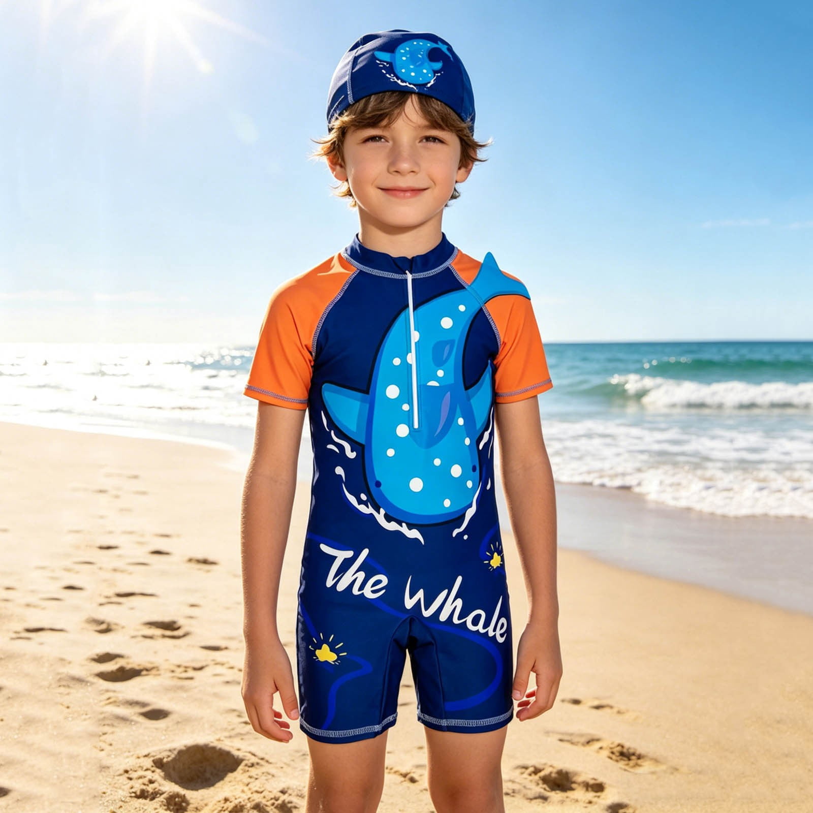 Boys' Swimsuit One-Piece UV Protection Short Sleeve Zip Rash Guard ...