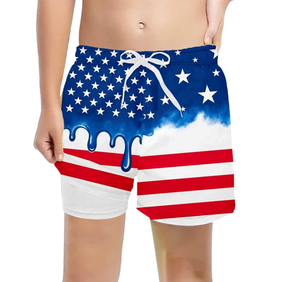 Boys Swimsuit Patriotic Print Elastic Waist Shorts with Lined ...