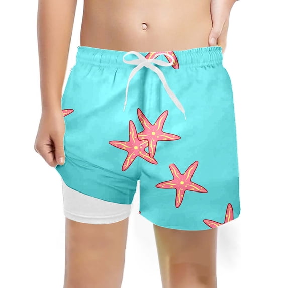 Boys Swimsuit Quick Dry Starfish Print Drawstring Flat Angle Swim ...