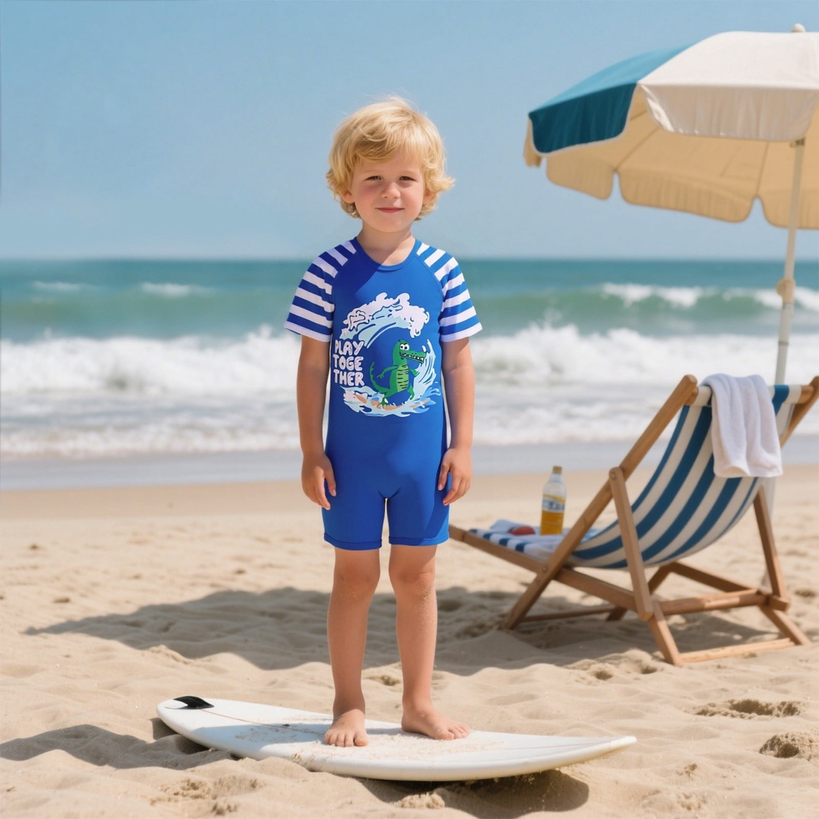 Boys Swimsuit Short Sleeve Dinosaur Print Sunscreen One-piece Swimsuits ...
