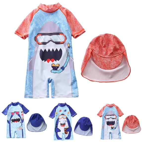 Boys Swimsuit Short Sleeve One-piece Swimsuits Rash Guard Sunscreen ...