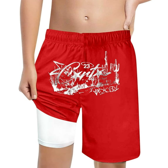 Boys Swimsuit Shorts with Graphic Print High Elastic Waist Pants for ...