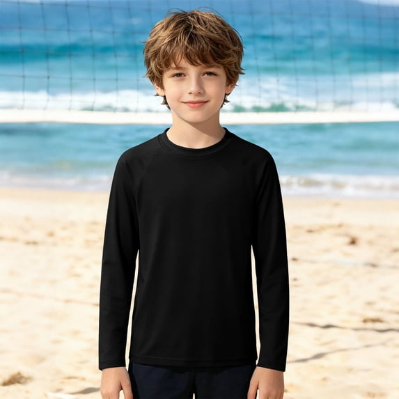 Boys Swimsuit Size 11-12Y Kids Solid Long Sleeve Raglan Sleeve Swim ...