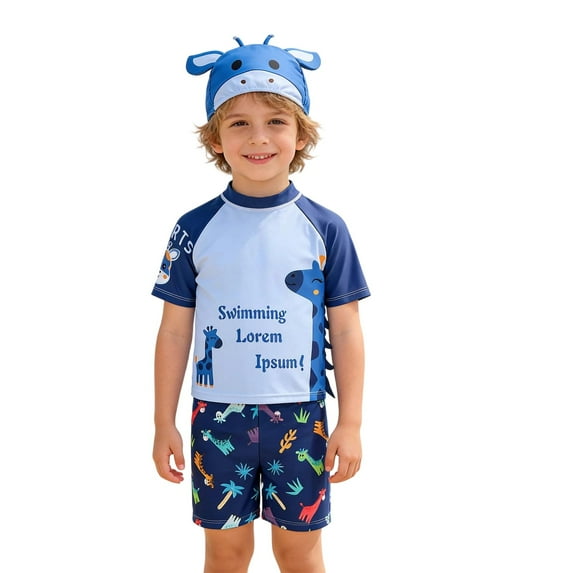 Boys Swimsuit Sports Swimming Lorem Ipsum Letter Print Short Sleeve ...