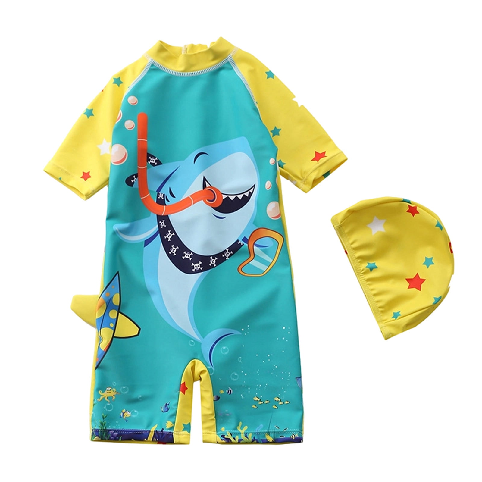 Boys Swimsuit Summer Dinosaur Print Short Sleeve Hooded Thermal Rash ...