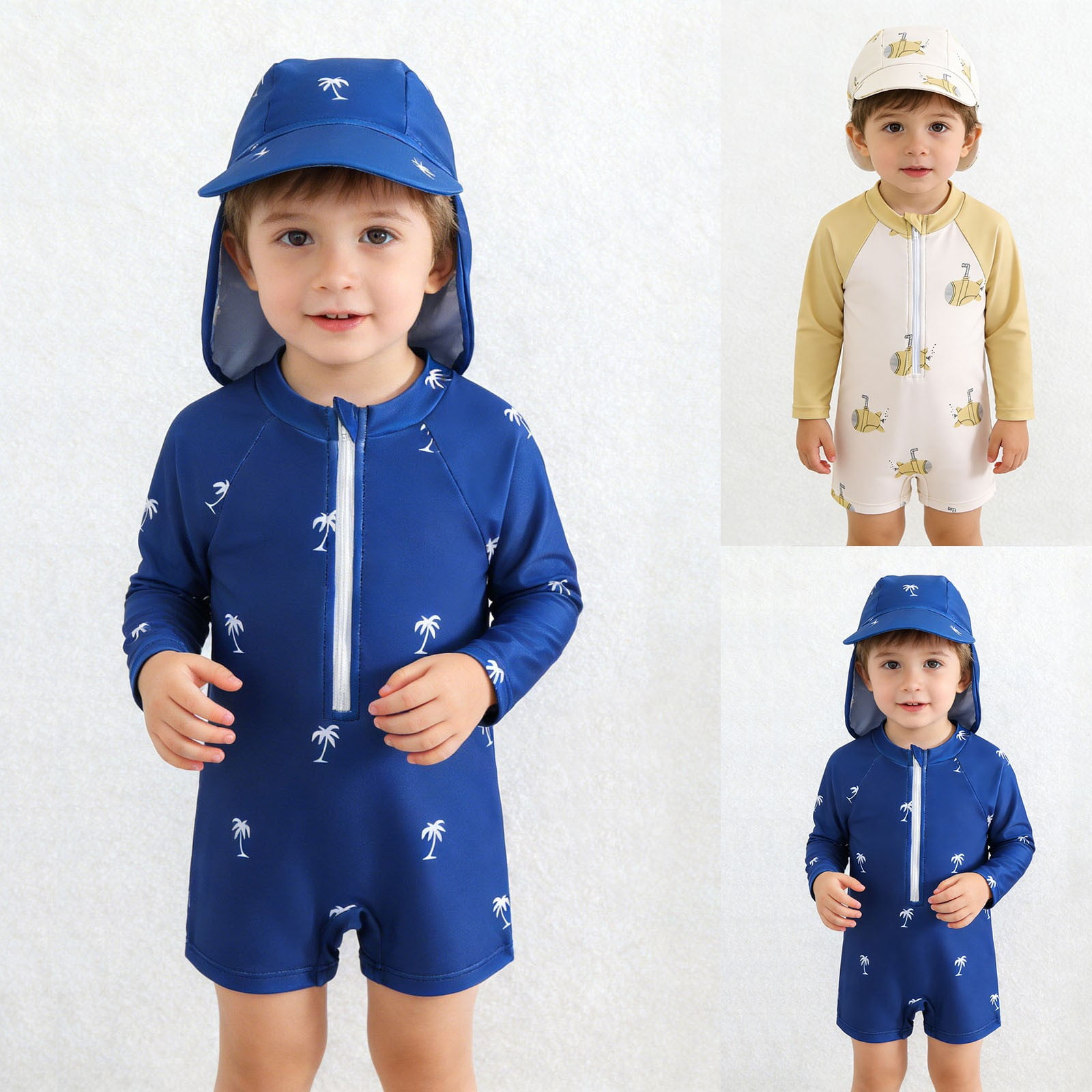Boys Swimsuit Summer One-piece Swimsuits with Zipper Long Sleeve Rash ...