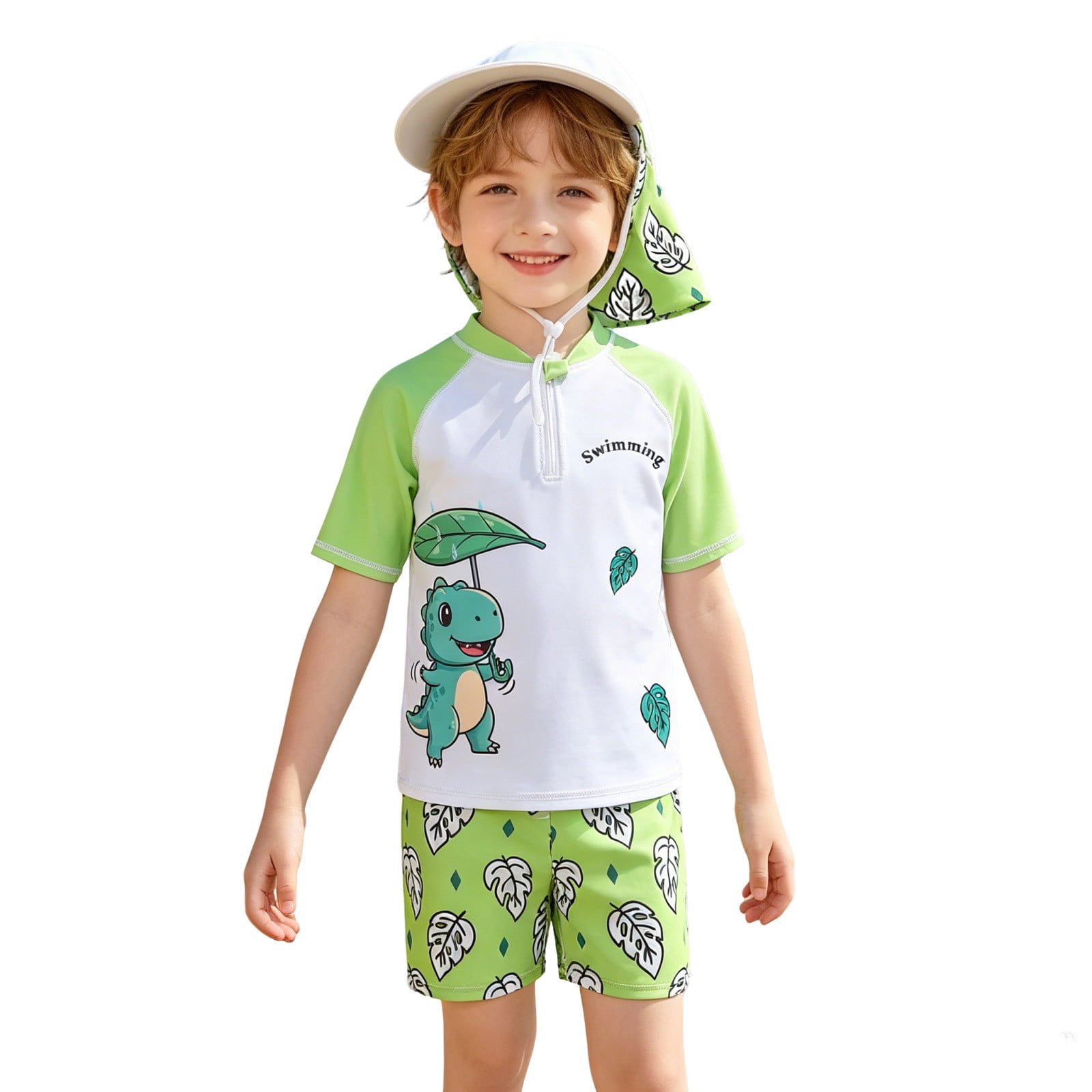 Boys Swimsuit Swimwear With Hat Toddler Kids 3 Piece Split Summer Beach ...