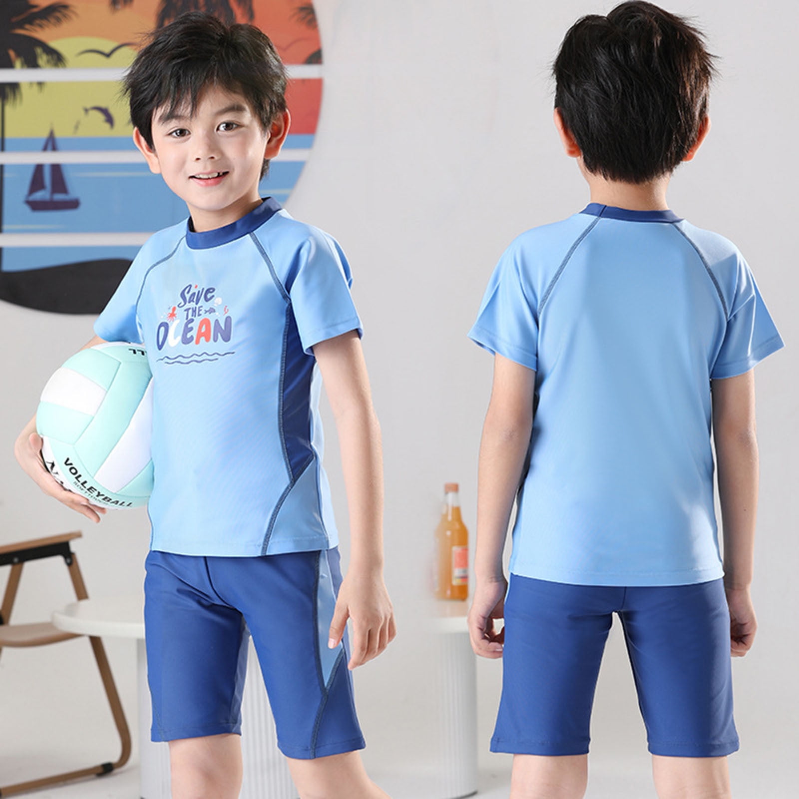 Boys Swimsuit TOOYOU Toddler 2 Piece Swim Set Short Sleeve Swim Shirt ...