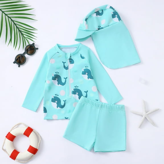 Boys Swimwear Swimsuit Kids 3 Piece Set Long Sleeve Rash Guard Shirt ...