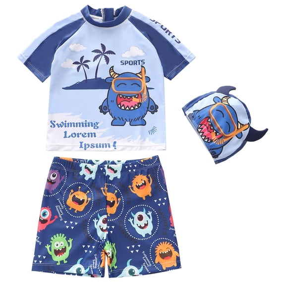 Boys Swimsuit Two Piece Rash Guard Cartoon Swimwear Shirt and Shorts ...