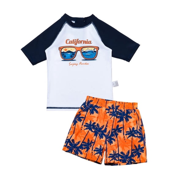 Boys Swimsuit UPF 50+ Short Sleeve Rash Guard,Print Two Piece Swimsuit ...